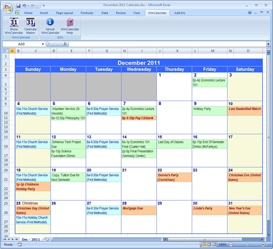 Excel Calendar Template